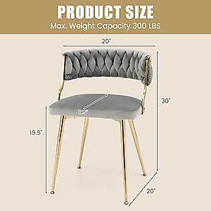 GOFLAME Velvet Dining Chairs Set of 4, Accent Upholstered Leisure Chairs with Gold Metal Legs, Sponge Filling Seats, Mid-Century Dining Side Chairs for Living Room, Dining Room, Bedroom, Gray