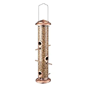 iBorn Metal Bird Feeders Brushed Copper Wild Bird Feeder for Outdoors Hanging All Metal Brushed Copper Finishing 14 Inch 6 Port(Seed is not Included)