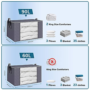 Frlanse 6 Pack 60L/90L Extra Large Moving Bags Comforter and Blanket Storage Bins With Lids Foldable Storage Bags For Clothing, Blanket, Comforters, Bed Sheets, Pillows