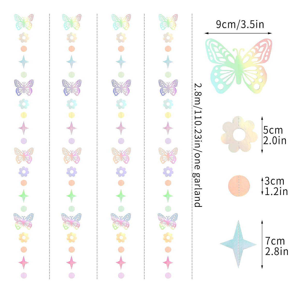 Iridescent Butterfly Girl-Birthday Party-Decorations Garland-Streamers - 52Ft Baby Shower Bachelorette Holographic Hanging Banner Decor,Engagement Garden Classroom Pastel Glitter Backdrop Huglony