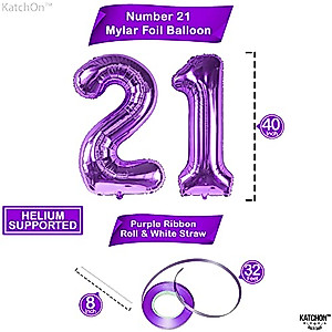 KatchOn, Giant Purple 21 Balloon Number - 40 Inch | 21 Year Old Balloon | Purple Number 21 Balloon, 21st Birthday Decorations for Women | 21 Birthday Balloon, 21st Birthday Party | 21st Anniversary