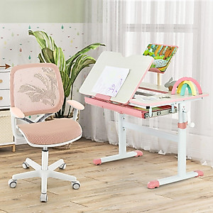 Costzon Kids Desk Chair, Height Adjustable Children Study Computer Chair with Armrests, Sit-Brake Casters, Swivel Mesh Task Chair for Boys Girls Teens Students, Kids Chair for Home, Office, School