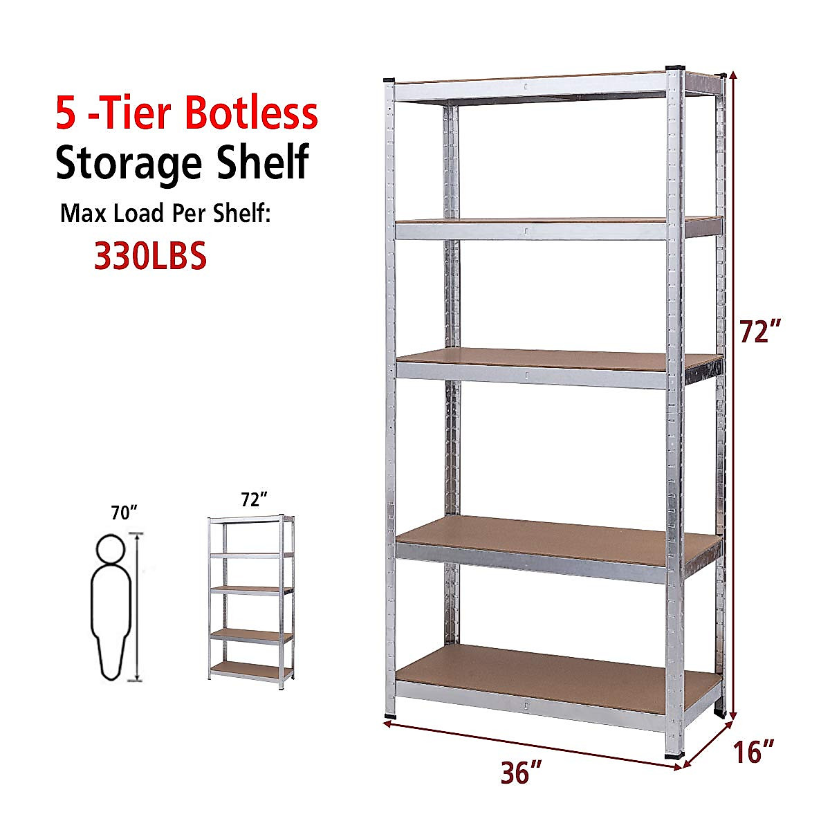 Giantex 2 Pieces Shelving Rack Storage Shelf Steel Garage Utility Rack 5-Shelf Adjustable Shelves Heavy Duty Display Stand for Books, Kitchenware, Tools Bolt-Free Assembly 36"x 16"x 72'', Silver