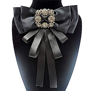 black Ribbon brooch pins for women rhinestone Crystal bow brooch black for Men/Women Pre-Tied Neck Tie BowTie Patriotic jabot Collar for Christmas Decoration (black/J20)