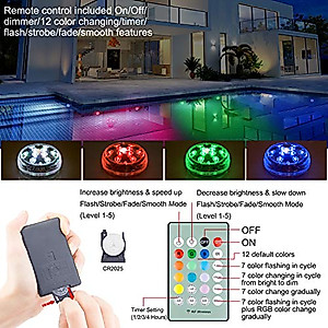 BIGMONAT Battery Operated Shower Lights Waterproof, Submersible Led Pool Light, Dimmable RGB Under Water Light with Remote and Timer, Adhesive Color Changing Lights for Bathtub Vase Fish Tank Pond