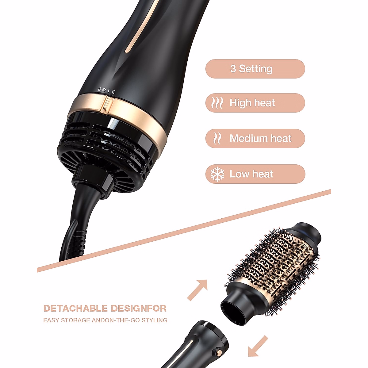 LOVEPS 1000W Oval Brush Hair Dryer, ALCI Safety Plug, Gold