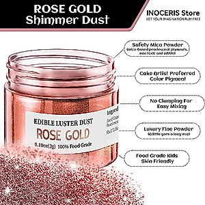 Rose Gold Luster Dust Metallic Edible, 5 Grams Food Grade Vegan Shimmer Cake Dust Food Coloring Powder for Cake Decorating, Baking, Fondant, Chocolate, Drinks, Cookies Painting & More