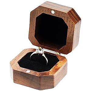 COSISO Portable Wood Ring Gift Box Case for Proposal Engagement Jewelry Display,Small Slim Wooden Ring Holder (Black Inner)
