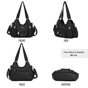 Angel Barcelo Roomy Fashion Hobo Womens Handbags Ladies Purses Satchel Shoulder Bags Tote Washed Leather Bag Black