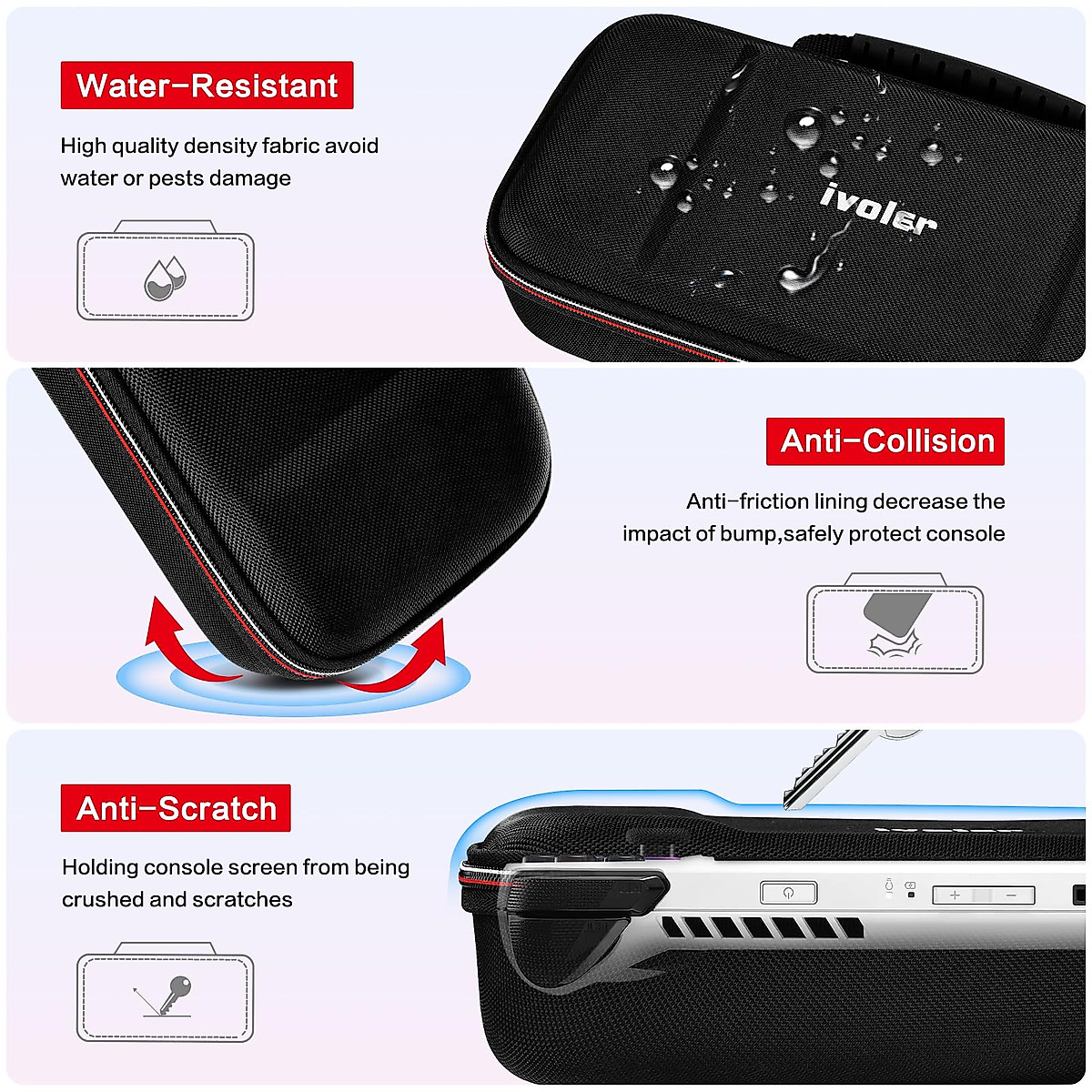 ivoler Carrying Case for Asus Rog Alloy 7''2023/Asus Rog Ally X 2024, Portable Hard Shell Pouch Travel Bag Built-in Gaming Charger Dock Storage, Holds 7 MicroSD and 2 Credit Sized Cards -Black