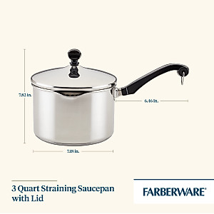 Farberware Classic Stainless Steel 3-Quart Covered Straining Saucepan - - Silver