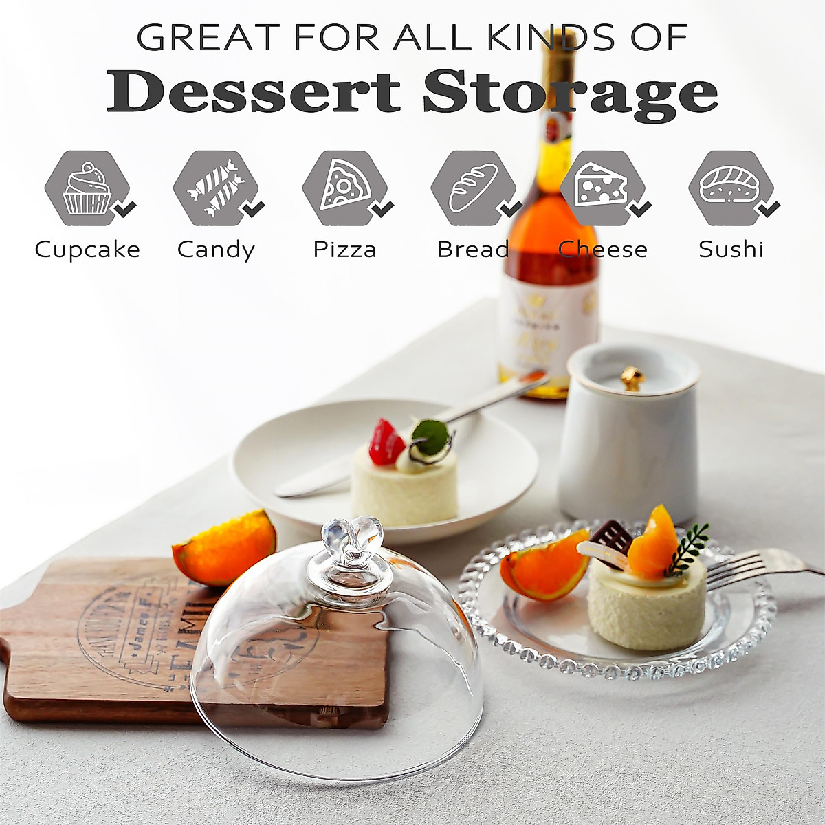 kanpura 7" Crystal Cake Plate with Dome, Cake Stand with Cover, Round Pattern Glass Serving Platter with Lid for Kitchen Dining Bakery Pastries Display, Party, Entertaining, Dishwasher Safe(Clear)