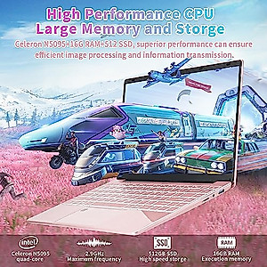 【Win 11 Pro/Office 2019】 4K Laptop 14" Narrow Bezel UHD (3840x2160) IPS Display, Celeron N5095 CPU, 16GB RAM, 512GB SSD, Color Backlit KB, Fingerprint Reader, WiFi, HDMI, Rose Gold(16G+512G)