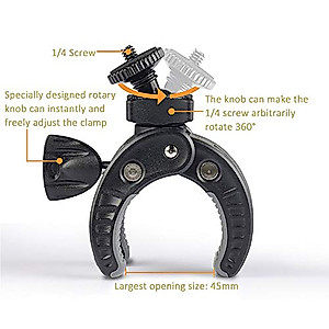 UTEBIT Camera Bike Mount Clamp with 1/4" Screw and Phone Clip for Bike, Bicycles, Vehicles, Motorcycle 360° Rotation Roll Bar Action Camera Cell Phone Handlebar Holder