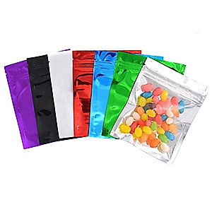 100 Pcs Reclosable 10.2x12.7 cm/4x5inch Clear Colorful Mylar Foil Flat Bag Sample Pouch Heat Sealable Aluminum Foil Bags Food Storage Coffee Candy Foil Grip Seal Wrap (White)