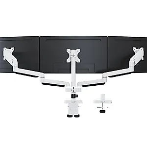 MOUNTUP Triple Monitor Mount, 3 Monitor Stand Desk Arm for Max 32'' Computer Screens, Max Extension 62.3" Gas Spring Triple Monitor Stand Holds 4.4-19.8lbs, VESA Bracket with Clamp/Grommet Base, White