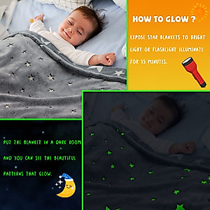 Glow in The Dark Blanket for Kids Unique Birthday Gifts for Girls Boys Teens Soft Cozy Warm Fuzzy Cute Throw Blanket All Seasons Gray Glowing Stars Blankets for Couch Sofa Bed 50"×60"