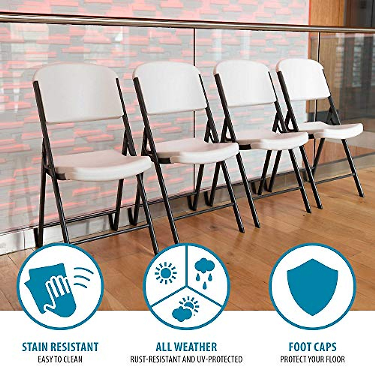 LIFETIME Commercial Grade Folding Chair, 4 Pack,High-Density Polyethylene, White Granite