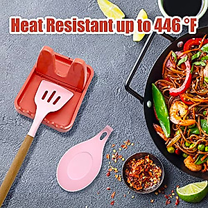 LSVGOE 2 Pack Multiple Utensil Spoon Rest for Kitchen Counter, Spoon Holder for Stove Top with Lid Holder and Grill Spoon Holder for Spatula, Ladle, Tongs and Cooking Accessories (Pink-2 Set)