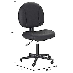OFM ESS Collection Upholstered Armless Swivel Task Chair, 22.75in. D x 24.50in. W x 34in. - 39in. H, Black