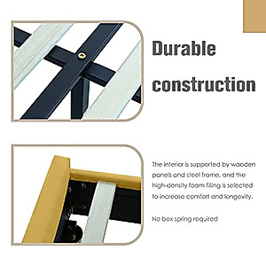 AGARTT Upholstered Platform Bed Frame Queen Size with Headboard and Footboard/Wooden Slats Support/No Box Spring Needed/Easy Assembly,Yellow Velvet