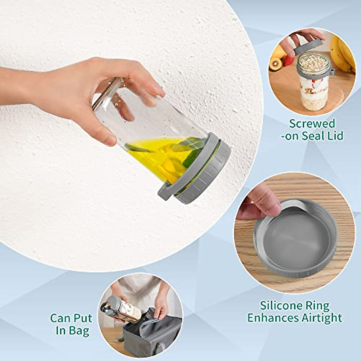 GUUTRY Overnight Oats Containers with lids and Spoons: 24 Oz Mason Jars for Overnight Oats - 2 Pack Glass Food Storage Containers for Oatmeal - Meal Prep Container/Canning Jars/Food Jars & Canisters