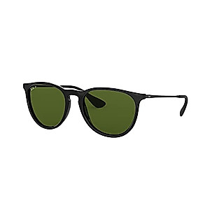 Ray-Ban RB4171 Erika Round Sunglasses, Black/Polarized Green, 54 mm
