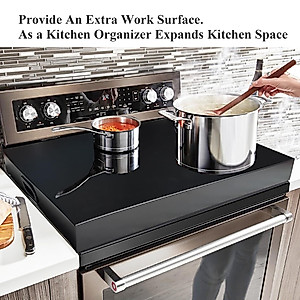 Stainless Steel Gas Stove Top Cover, Noodle Board Cooktop Cover, Kitchen Organizer for Gas and Electric Stove Range Expanding Kitchen Space, Large Size 30"x 22"x3", Black