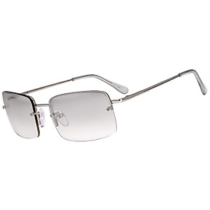 The Fresh Minimalist Small Rectangular Sunglasses Clear Eyewear Spring Hinge - Gift Box Package (307-Silver, Clear, 57)