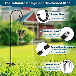 Gtongoko Adjustable Shepherds Hooks for Outdoor 92 Inch Bird Feeder Pole with 7 Prongs Base, 5/8 Inch Thick Heavy Duty for Hanging Bird Feeder, Plant Baskets,1 Pack