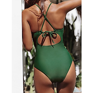CUPSHE Women's One Piece Swimsuit High Neck Tummy Control Bathing Suit, L Green