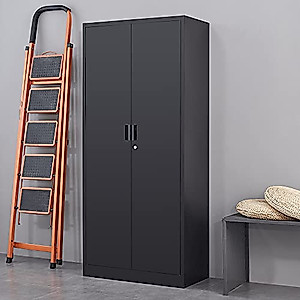 iCHENGGD Metal Storage Cabinet with 2 Door and 4 Adjustable Shelves, 70.8 inch Tall Steel Cabinet for Warehouse, Garage, Home, Office,Easy Assemble Required (Black)