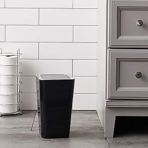 WENKO 22474100 Small Trash Can with Swing Top Lid, Mini Waste Basket, Stylish Garbage Bin for Bathroom, Bedroom, Kitchen, 1.6 Gallon, 7.1 x 11.2 x 7.1 in, Black, 6 L