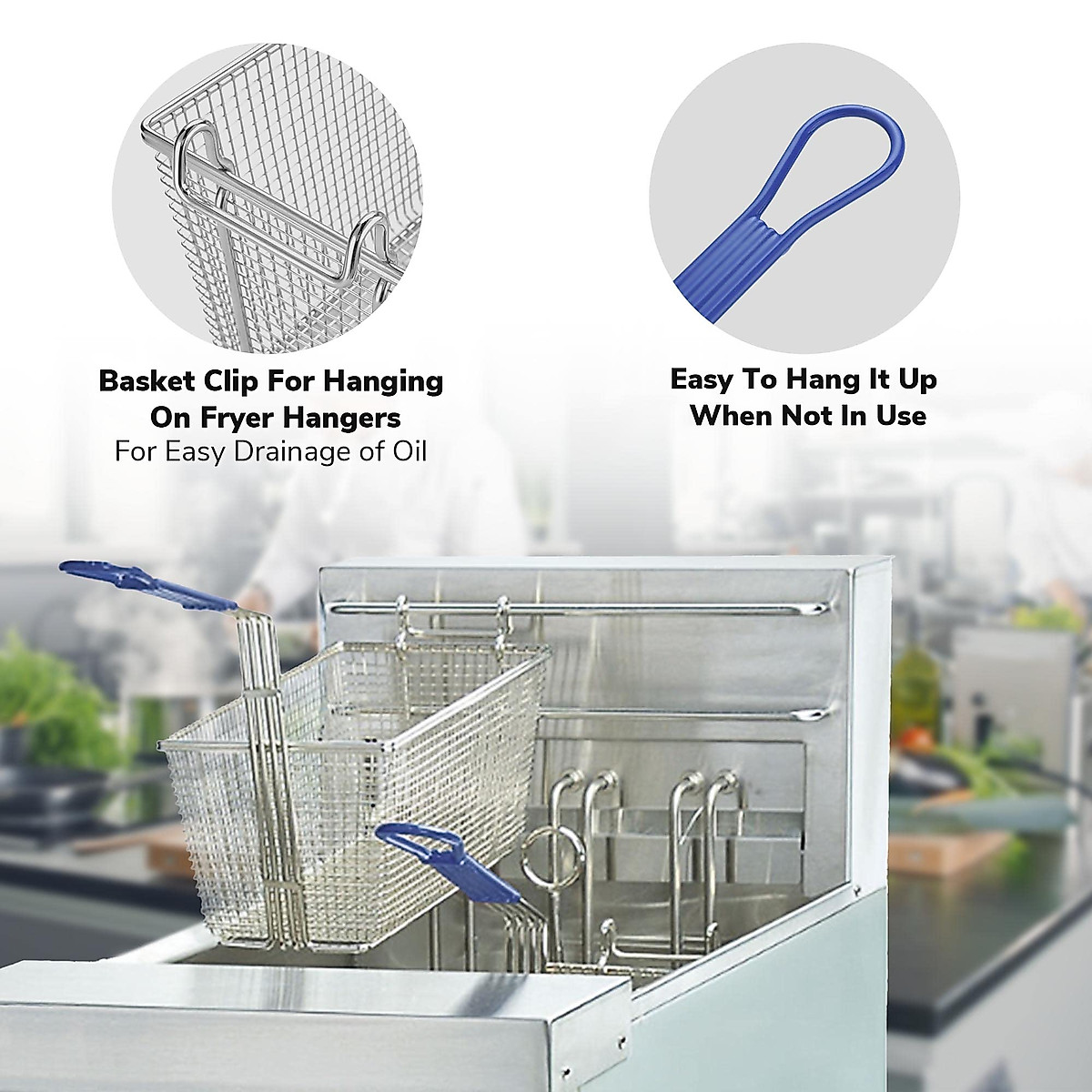 WeChef 2Pcs Deep Fryer Baskets with Non-slip Handle 13" x 6 5/16" x 5 7/8" Nickel Plating Heavy Duty Construction Deep Fryer Basket for Commercial Restaurant Kitchen Blue