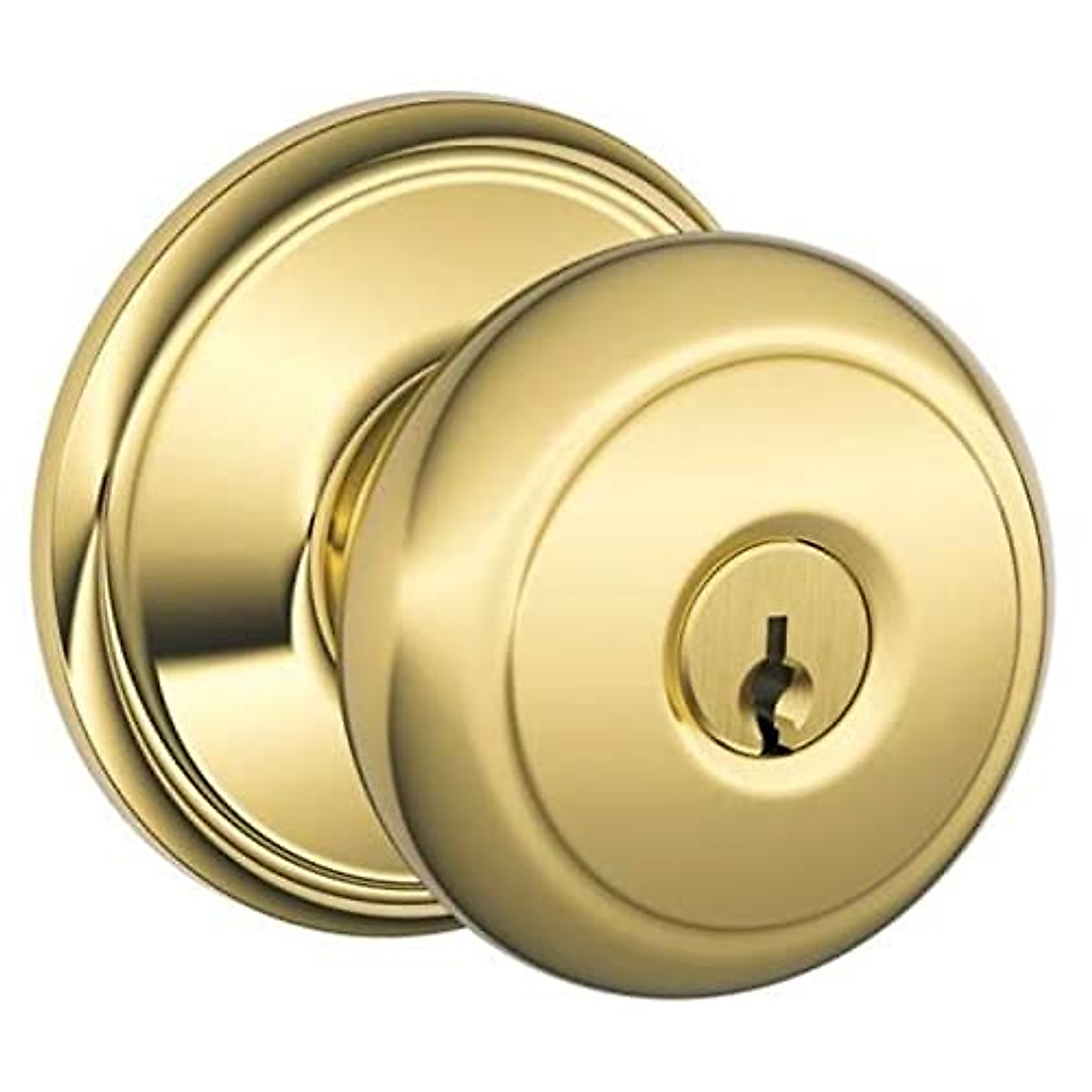 Schlage F51-AND Andover Keyed Entry F51A Panic Proof Door Knob, Lifetime Polished Brass