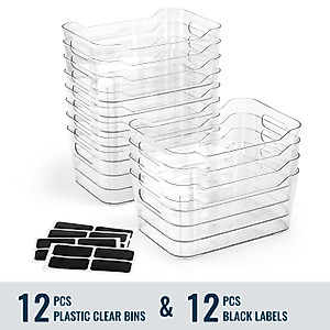 [ 12 Pack ] Multi-Use Clear Bins for Organizing - Fridge, Refrigerator Organizer Bins - Pantry Organization and Storage - Plastic Containers for Home, Kitchen, Freezer, SOHO Collection, Canbinet, RV