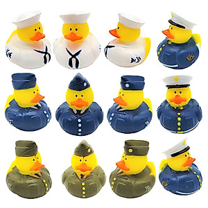 Cool Rubber Ducks (2") Standard Size. (12 Pack) Cute Duck Bath Tub Pool Toys. (Uniform Armed Forces Rubber Ducks)