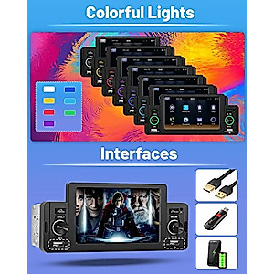 5'' Single Din Apple Carplay Car Stereo with Android Auto, Hikity HD Touch Screen Car Radio Bluetooth 5.1, Mirror Link, FM, Siri, SWC, Dual USB Input, Car Audio with Mic, Remote Control, Backup Cam