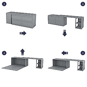 DHPM Queen Size Murphy Bed with Rotatable Desk, 3 in 1 Floor Bed Frame with Cabinet & Workstation Murphy Bed Cabinet Bed Murphy Bed Queen Hidden Murphy beds Murphy Cube Cabinet Bed