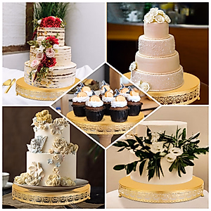 ALEXPRE 16" Cake Stand, Round Metal Large Cake Stand Dessert Display Stand Lace Wedding Cake Stand with Cake Cutting Set for Brithday Party Celebration Baby Shower Dessert Cupcake Display Plates(Gold)