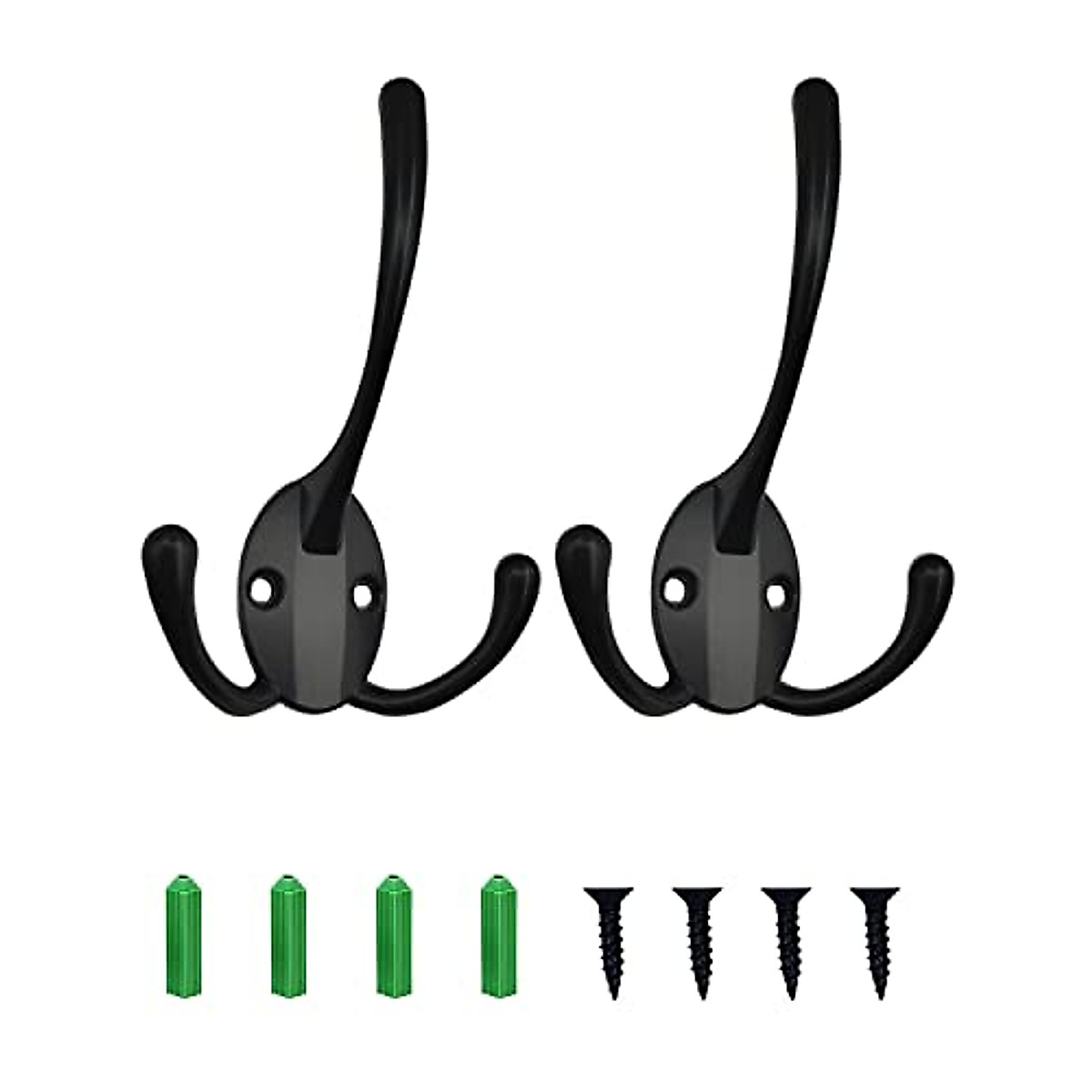 ABINLIN Wall Hooks for Hanging 2 Pcs, Heavy Duty Coat Hooks Wall Mounted, Three Hook for Hat, Robe, Backpack, Key, Towel, Bags (Black)