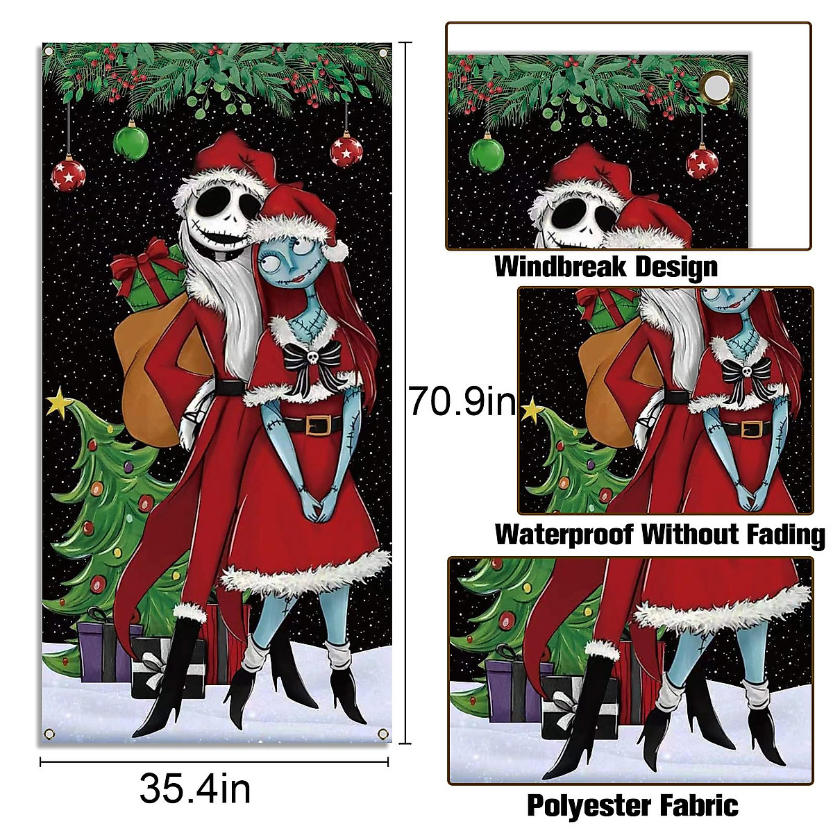 Christmas Door Cover The Nightmare Before Christmas Winter Holiday Party Front Door Banner Photography Home Porch Decoration