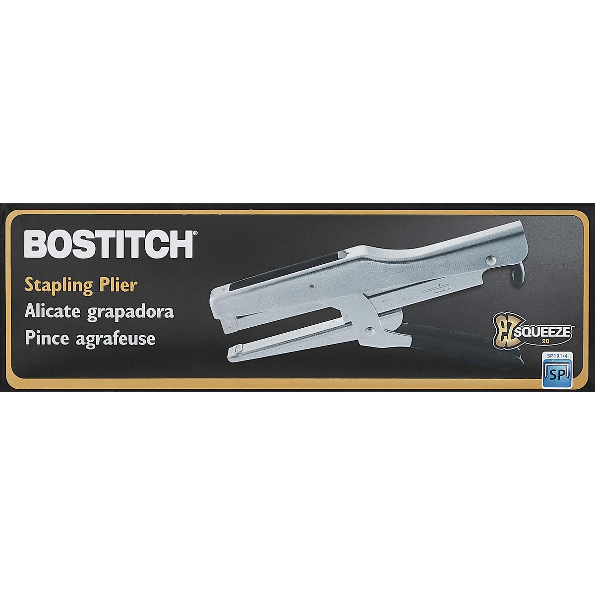 Bostitch Office Plier Stapler, 20 Sheet Capacity, EZ Squeeze Handle, Reduced Effort, No Jam Technology, Chrome