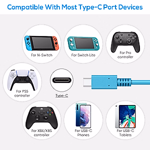 Fast Charging Cable for Switch/Switch Lite/Switch OLED/PS5/Xbox Series Controller, Long USB C Charger Cord for Samsung Galaxy S9 S8 Note 8 and Other USB C Cable (9.8ft) Blue