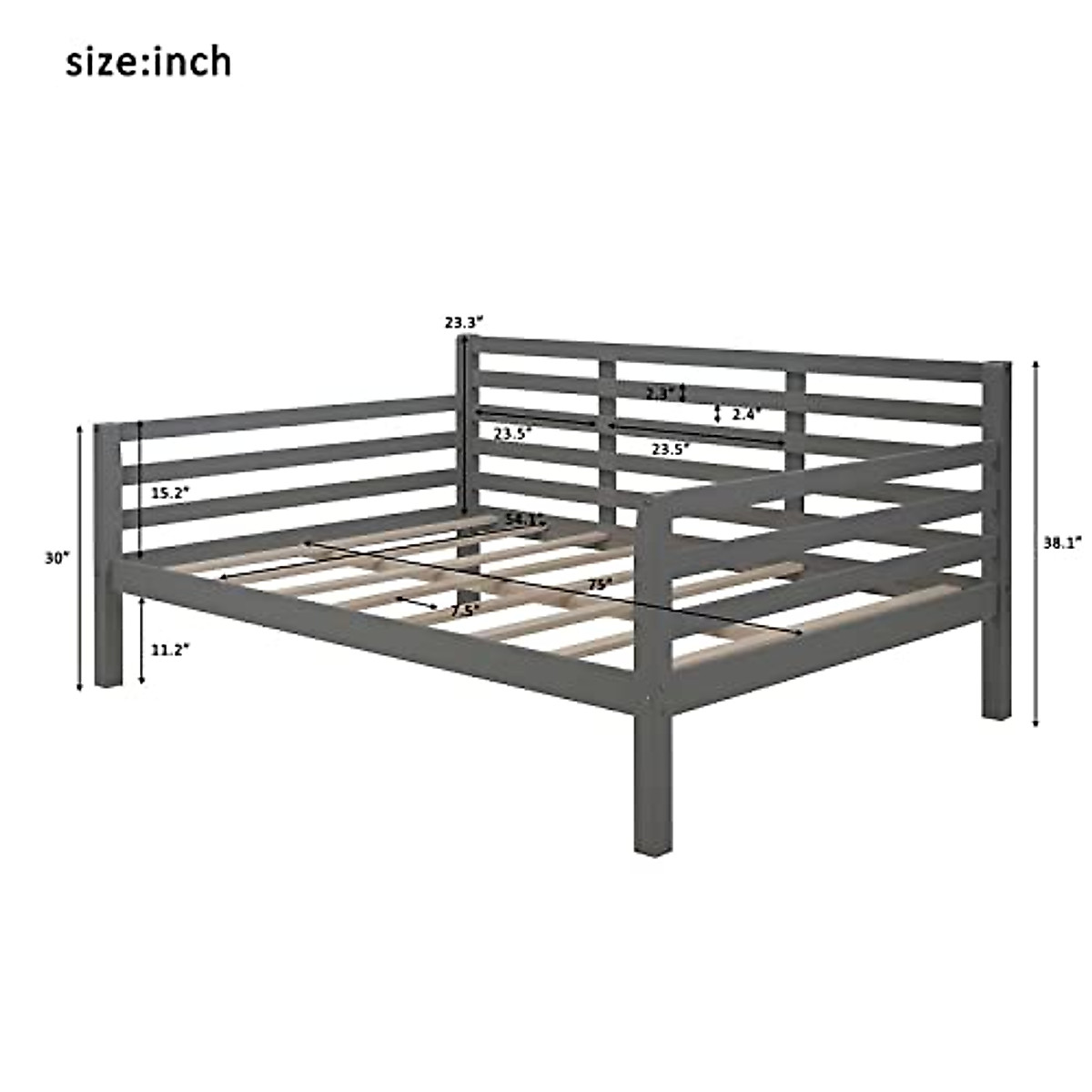 Full Size Wooden Daybed Frame, Dual-use Sturdy Sofa Bed with Wood Slat Support for Bedroom Living Room, No Spring Box Needed for Boys Girls Teens Adults, Under Bed Storage, Space Saving (Gray)