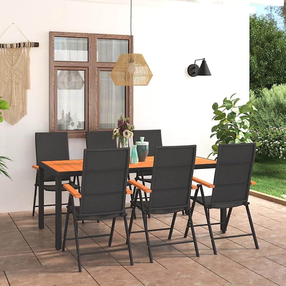 vidaXL Patio Dining Set 7 Piece Garden Dinner Dinette Table Chair Balcony Backyard Terrace Outdoor Home Decor Seating Furniture Black and Brown