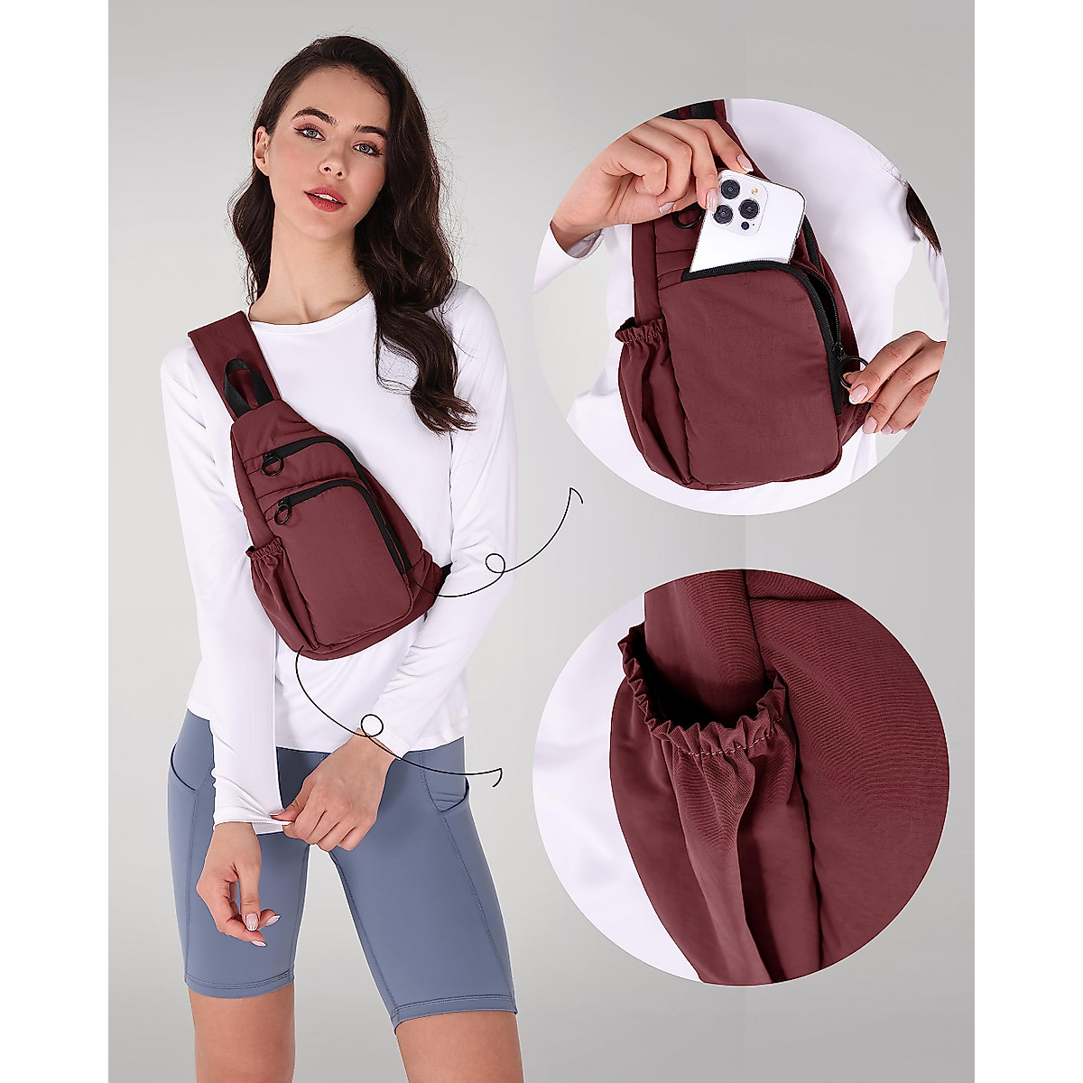 ODODOS Crossbody Sling Bag with Adjustable Straps Small Backpack Lightweight Daypack for Casual Hiking Outdoor Travel, Wine