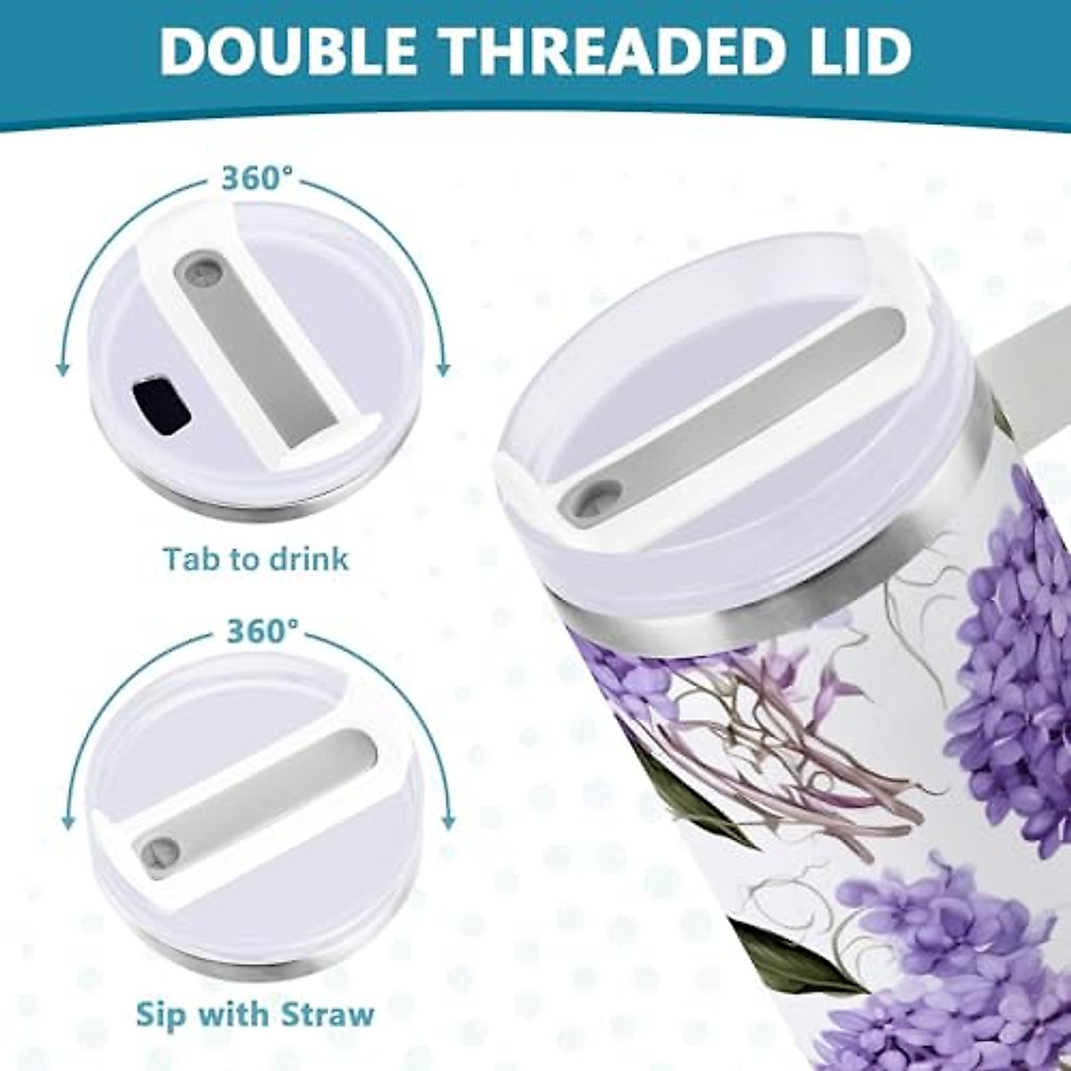 RPLIFE Purple Lilac Flowers Stainless Steel Coffee Mug, Insulated Coffee Mug with Lid, Coffee Tumbler for Women