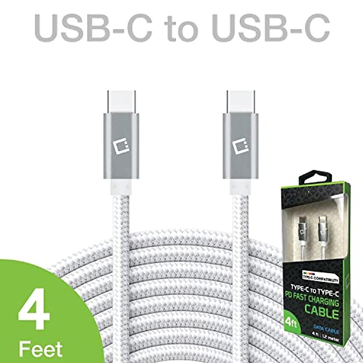 Dual USB-C/PD 60W Fast Charging Cord Compatible with ZTE Blade V20 Plus 5Gbps Data Transfer for Power Delivery Hi Capacity Charging (White)