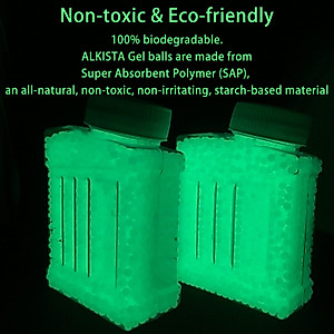 ALKISTA Glow in The Dark Gel Ball Beads, 2 Bottles 7mm-8mm Fluorescence Green Gel Water Luminous Beads Balls, for Ages 14+ (2 Bottles, with Nozzle&Drain Bag)